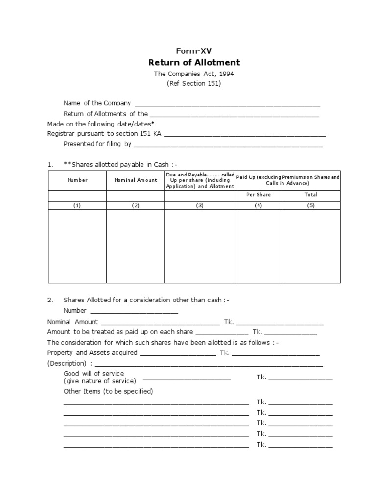 Form-XV Return of Allotment | PDF | Investing | Economies