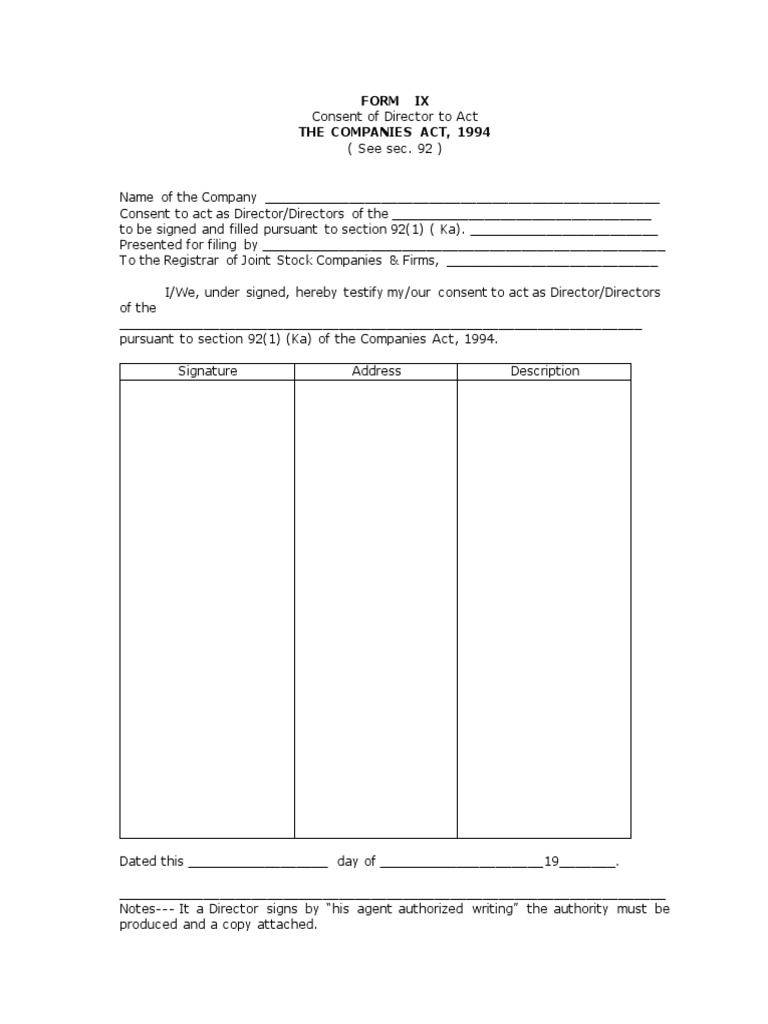 FORM IX Consent of Director | PDF