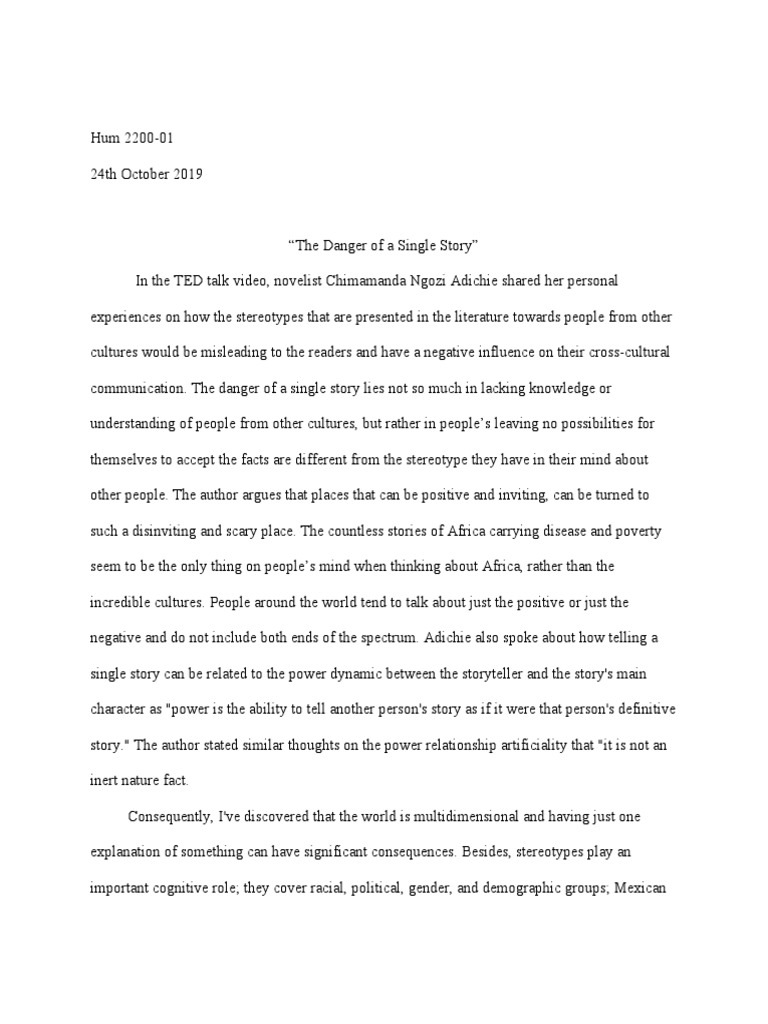 The Danger of A Single Story 1 | PDF | Stereotypes | Mind