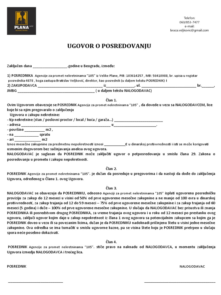 Ugovor O Posredovanju | PDF