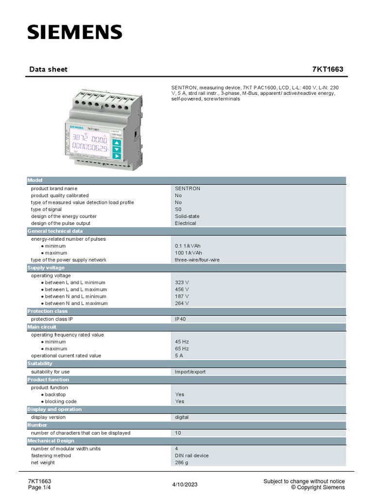 7KT1663 Datasheet en | PDF | Power Supply | Electric Power