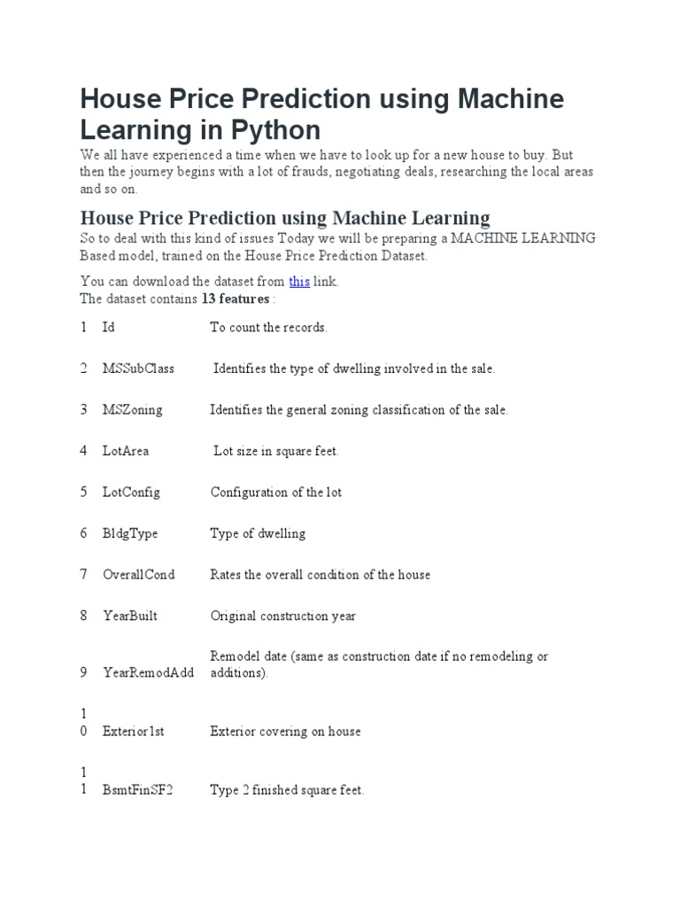 House Price Prediction Using Machine Learning In Python Download Free
