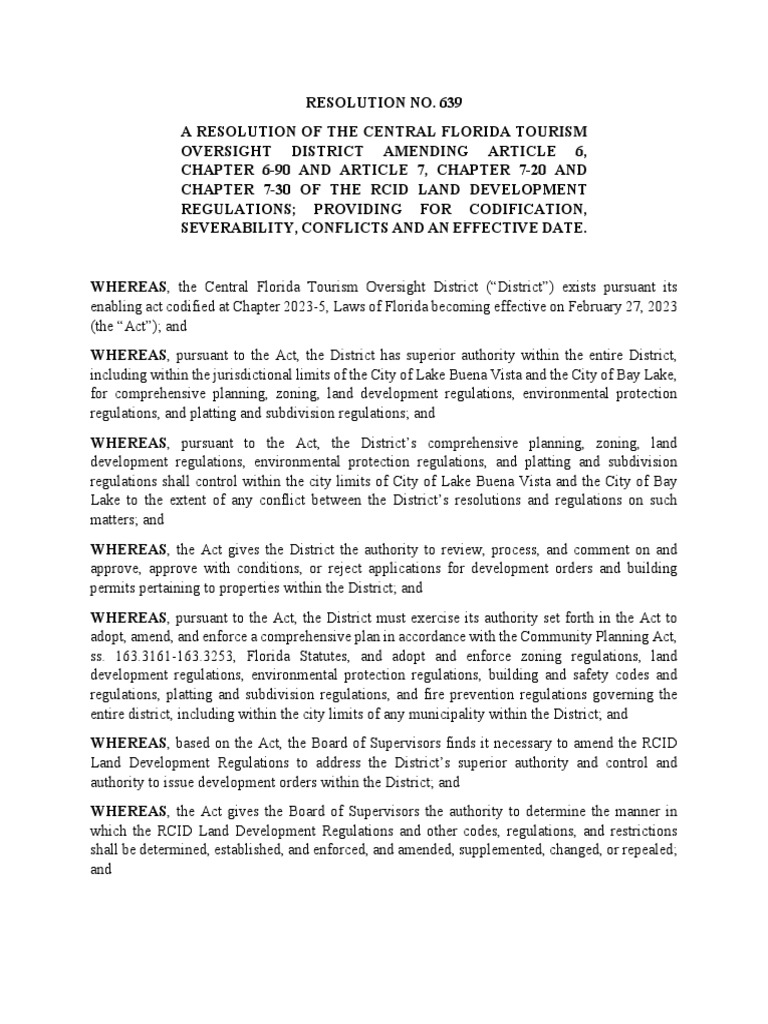 Central Florida Tourism Oversight District Resolution | PDF ...