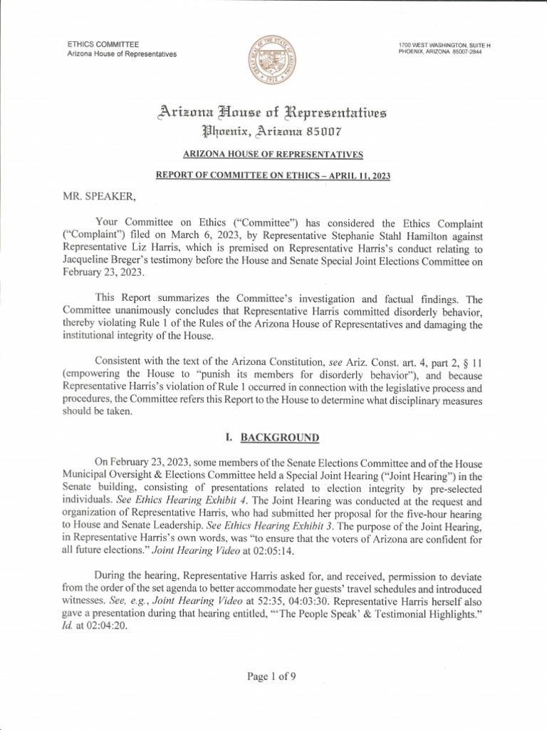 Harris Ethics Committee Report | PDF