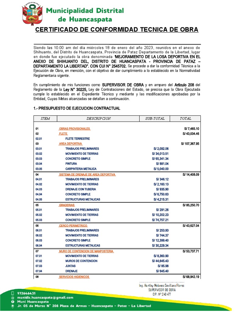 Certificado Conformidad de Obra | PDF | Bienes raíces | Ingeniería de Edificación