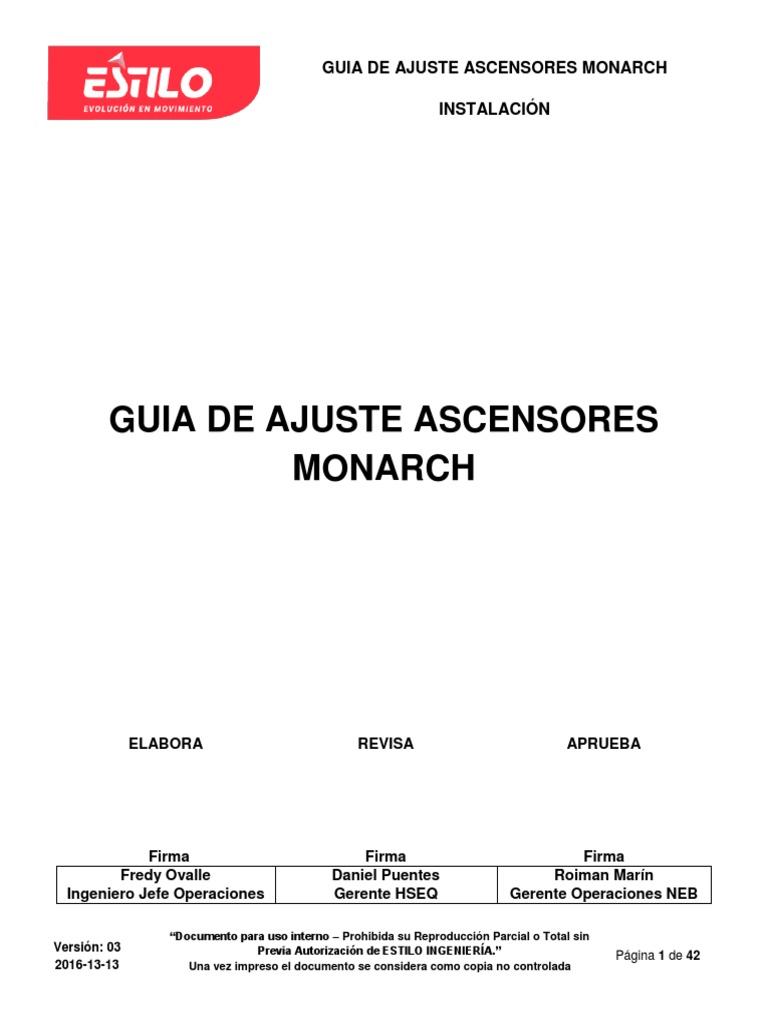 Monarch Nice 3000 Guia de Ajuste de Estilo | PDF | Ascensor | Relé