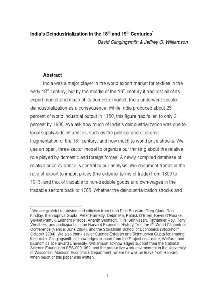 India's Deindustrialization in The 18th and 19th Centuries | Download ...