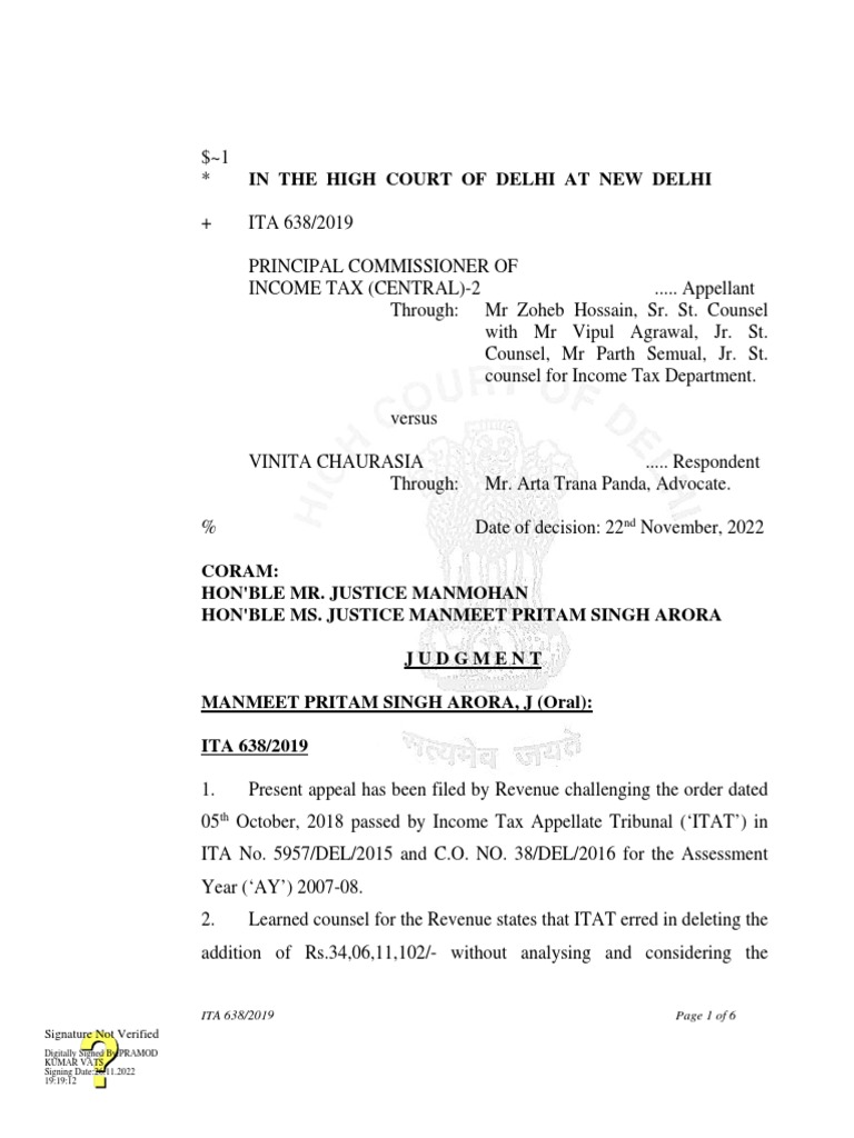 Delhi High Court upholds ITAT order deleting addition based on seized document | PDF | Judgment ...