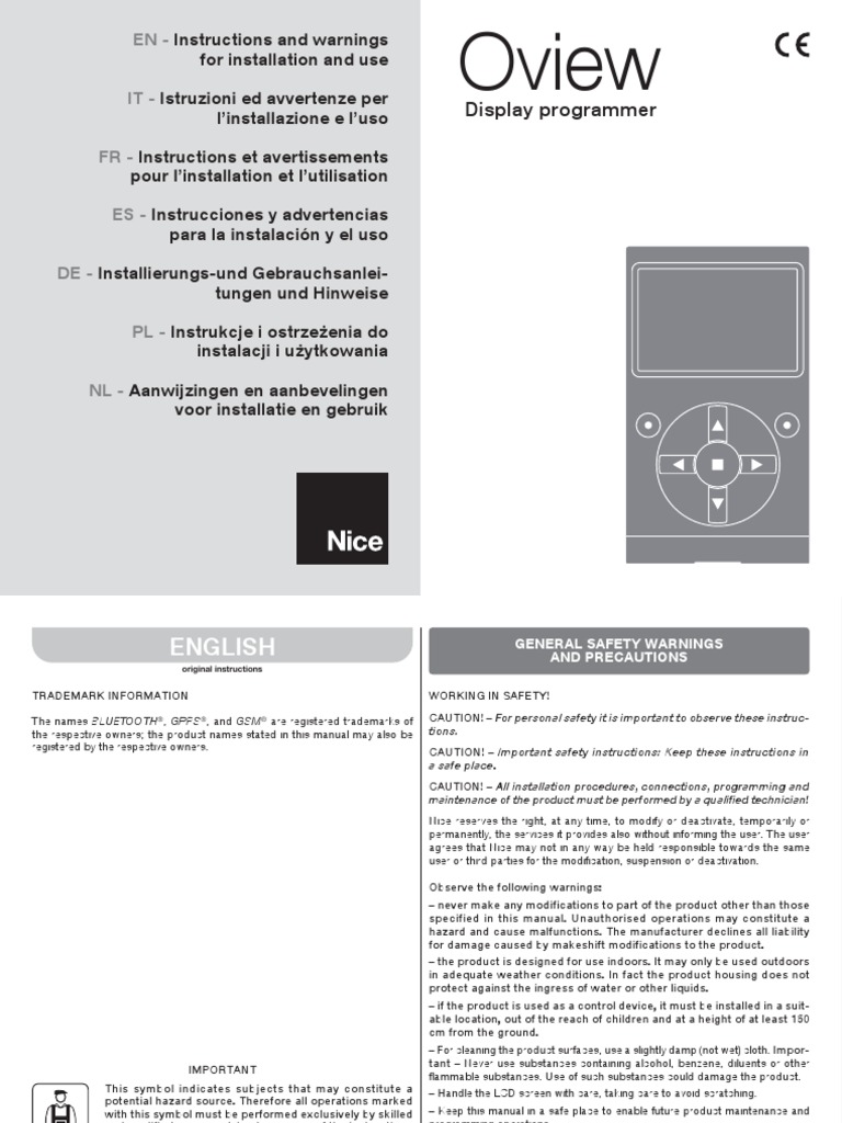 Manual de Utilizare Unitate de Comanda Pentru Programare Si Diagnosticare Nice OVIEW Functii ...