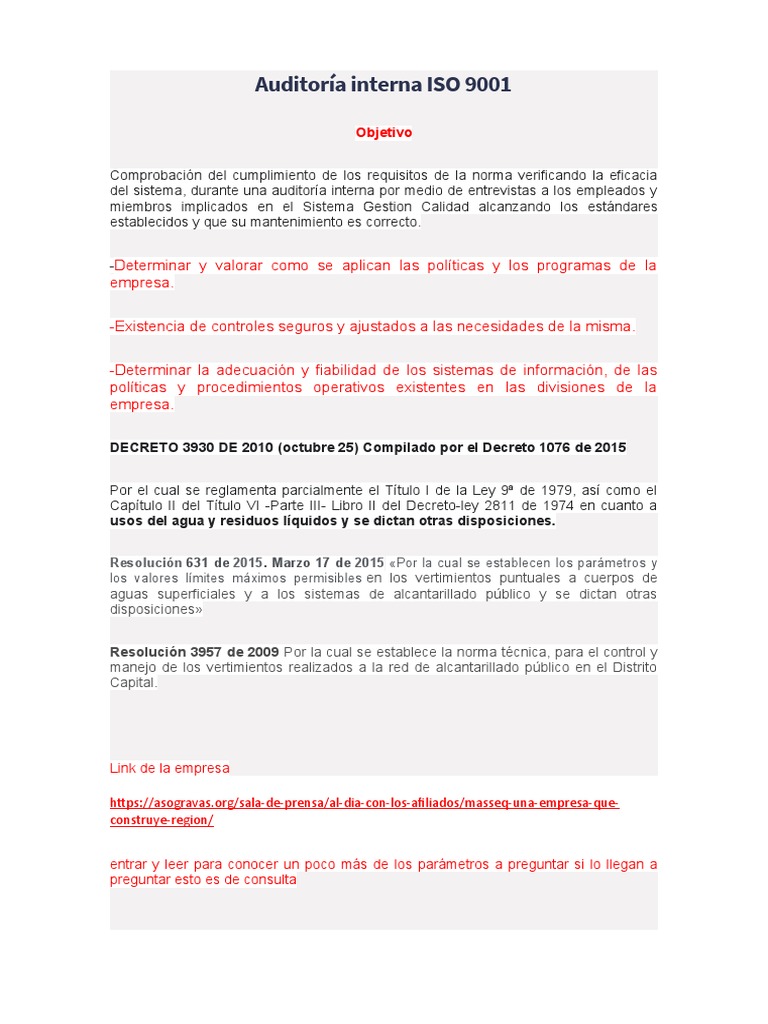 Auditoría Interna Iso 9001 Pdf Auditoría Business