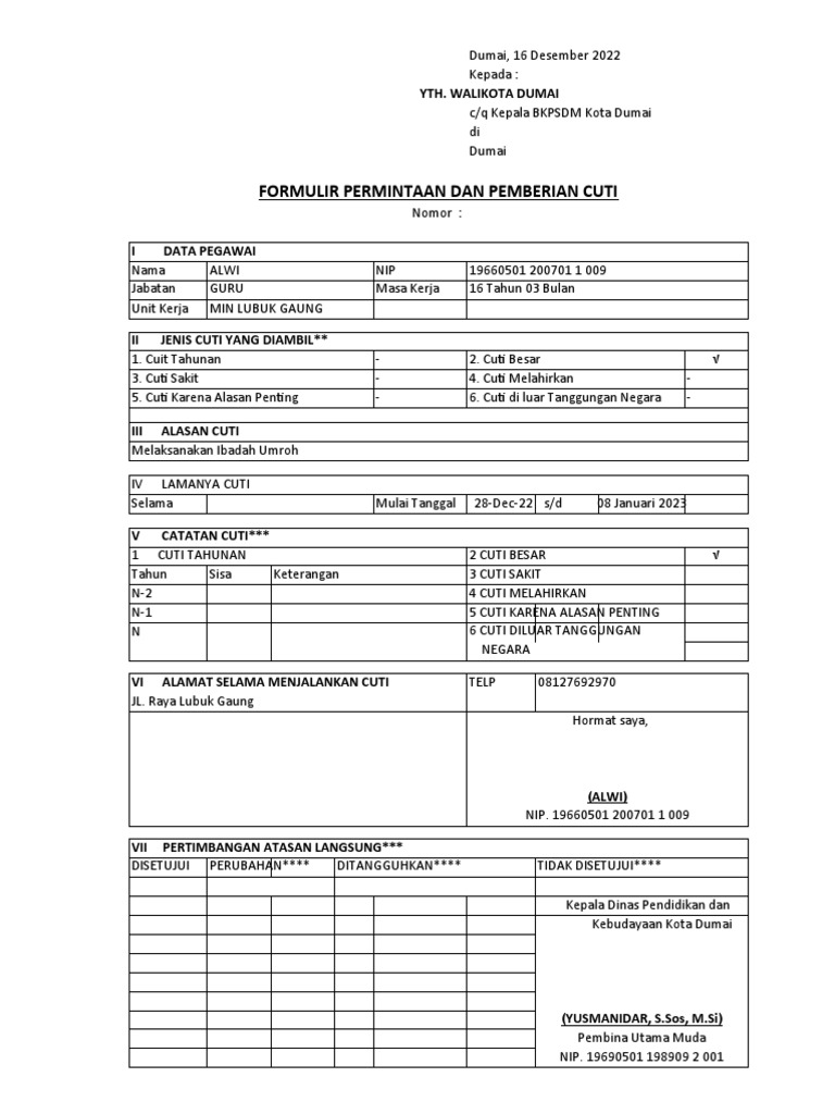 SURAT CUTI HAMIL DAN HAJI UMROH | PDF