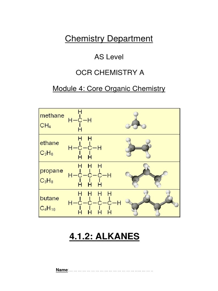 AS 4.1.2 Alkanes | PDF | Alkane | Radical (Chemistry)