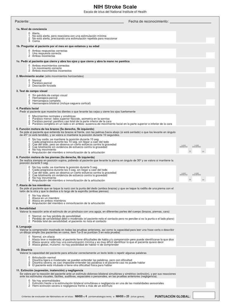 Escala NIHSS | PDF | Afasia | Desórdenes neurológicos