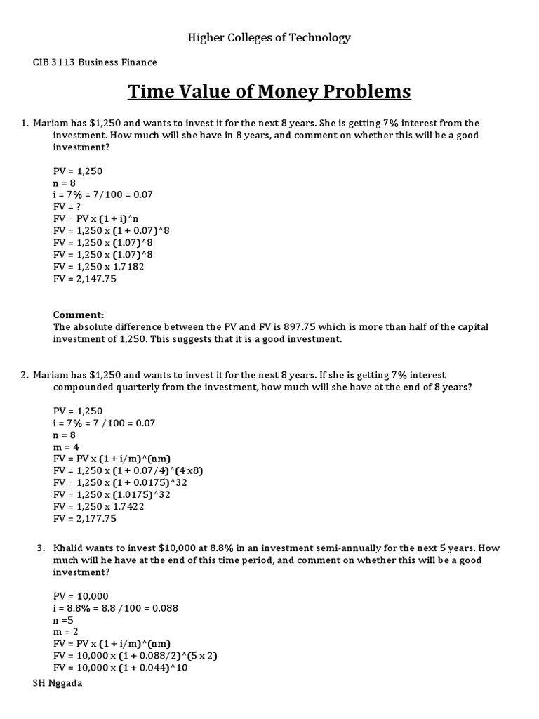 Time Value of Money Investment Calculations | PDF | Factor Income ...