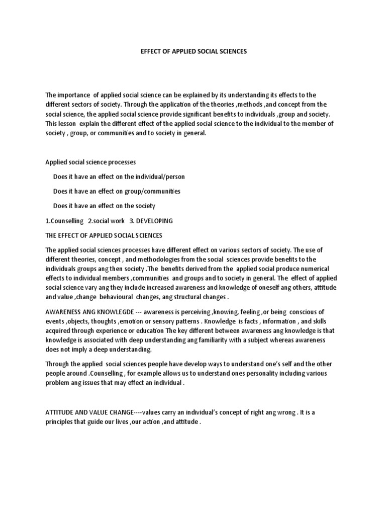 Effect of Applied Social Sciences | PDF | Awareness | Science