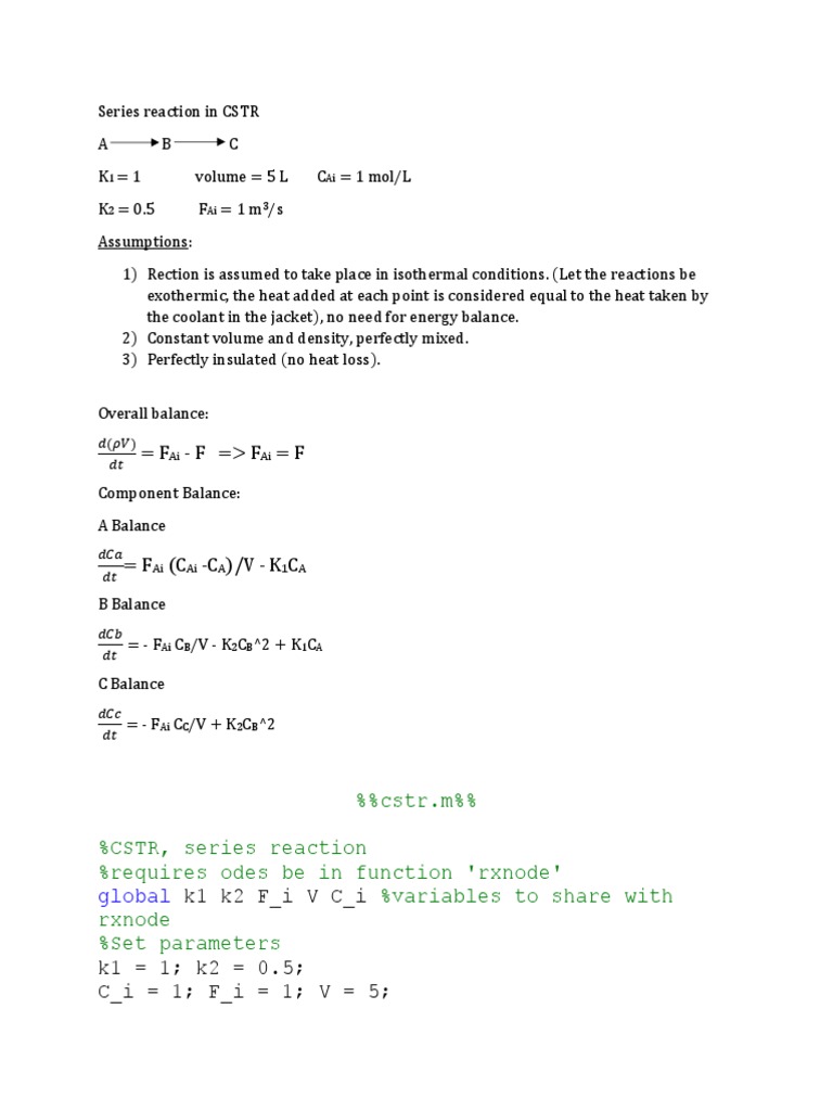 CSTR Matlab | PDF