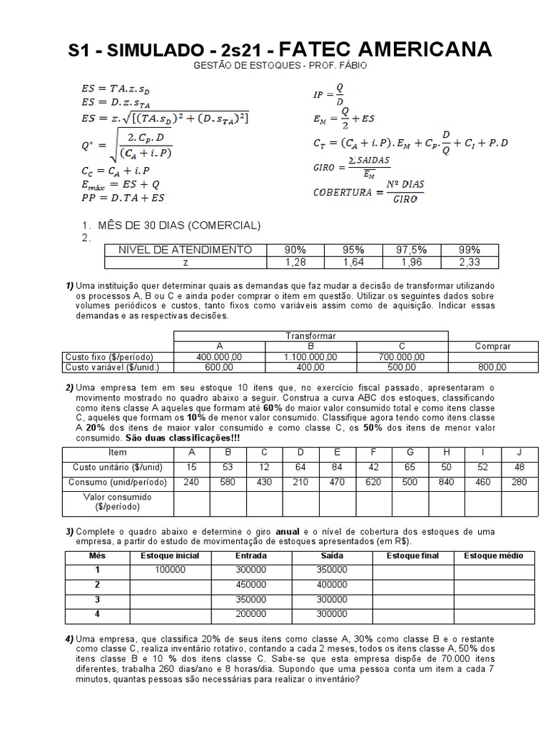 Fatec Americana: S1 - SIMULADO - 2s21 | PDF | Gestão de processos de ...