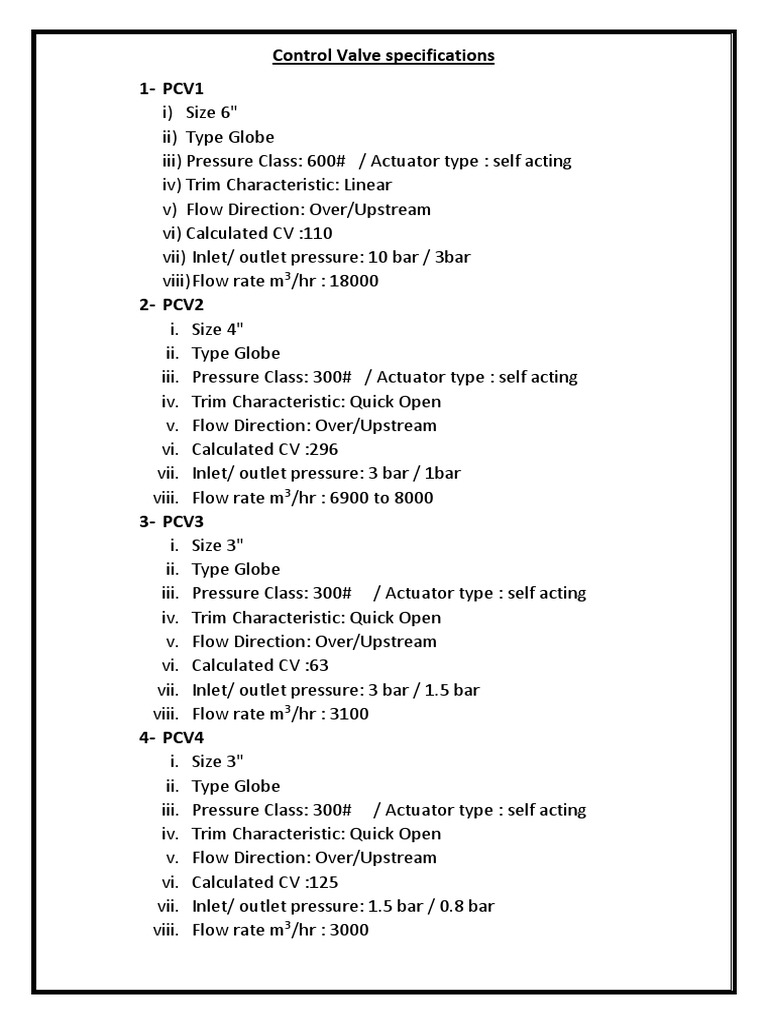 Control Valve Specifications | PDF