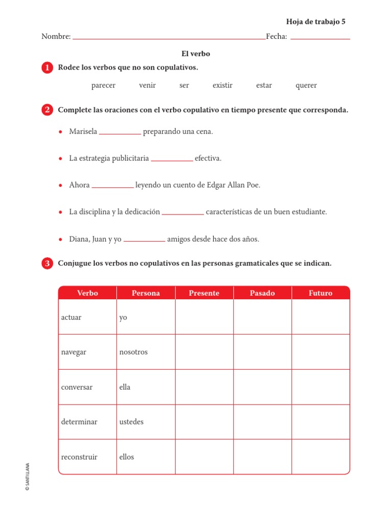 Hoja de Trabajo 5 El Verbo Rodee Los Verbos Que No Son Copulativos | PDF