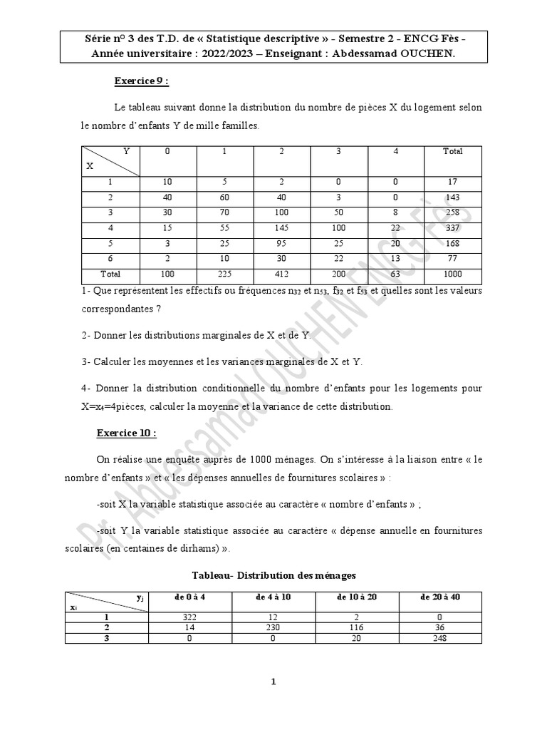 Série N° 3 Des TD de Statistique Descriptive | PDF | Régression linéaire | Ajustement affine