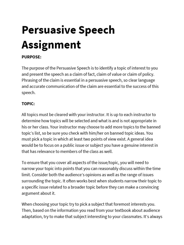 Persuasive Speech Assignment | Download Free PDF | Rhetoric | Citation