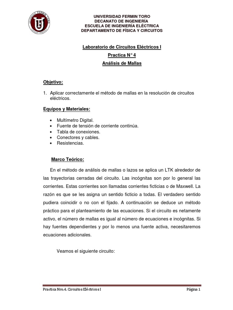Practica 4 Laboratorio Electricos Circuitos I Pdf Corriente