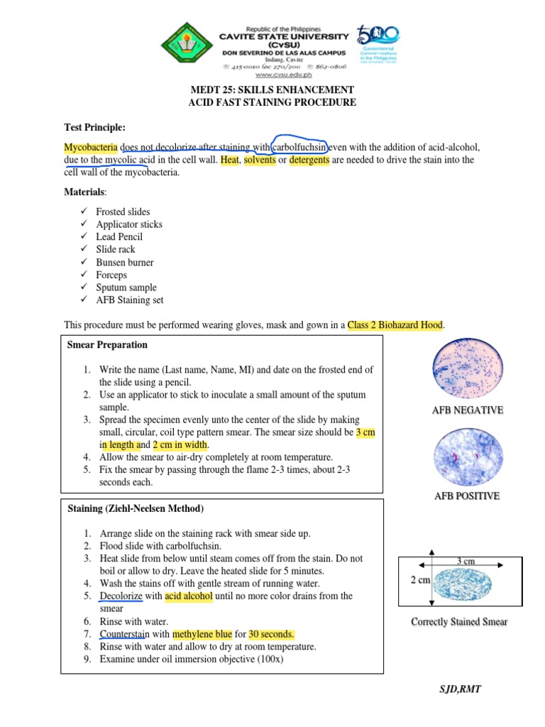 Acid Fast Staining Procedure | PDF | Staining | Laboratory Techniques