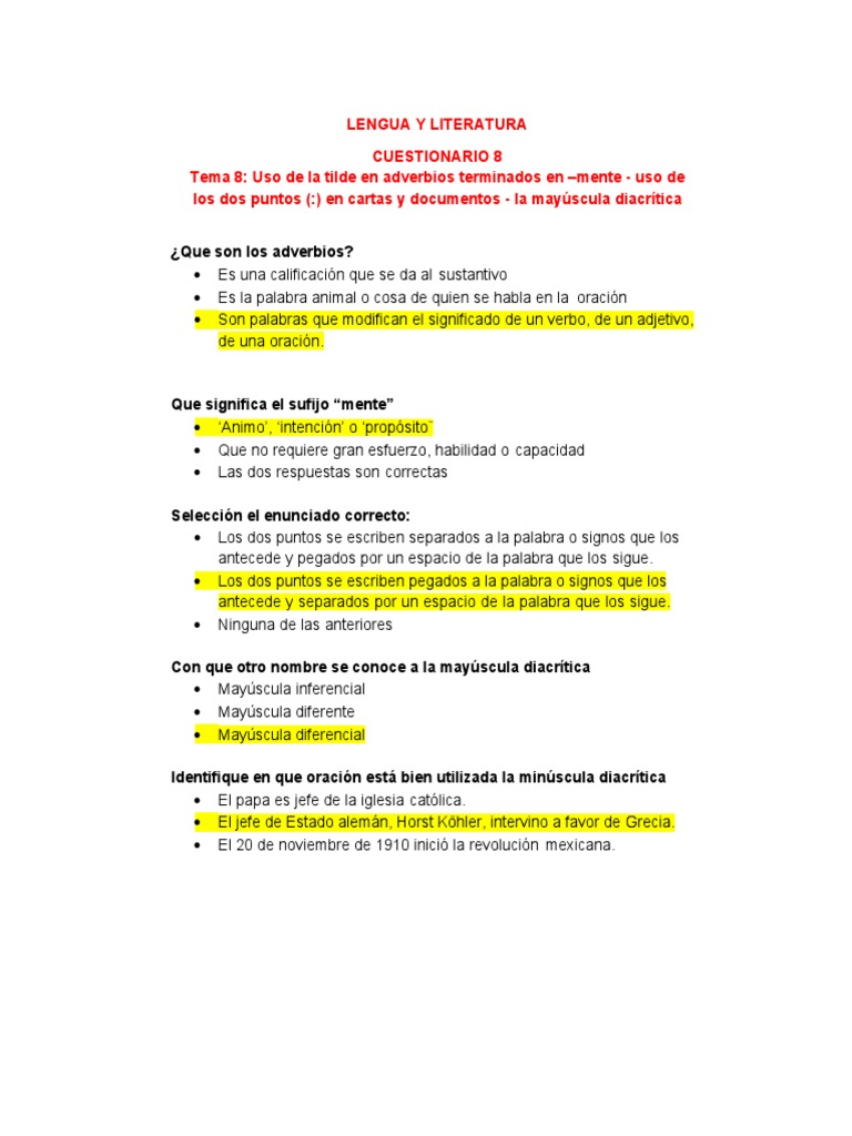 CUESTIONARIO UNIDAD 2 SESION 4 LyL 9 BGU | PDF