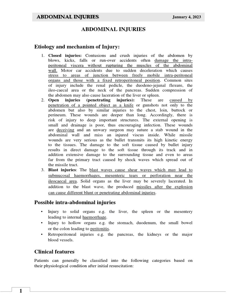 Abdominal Injuries Last Form | PDF | Injury | Liver