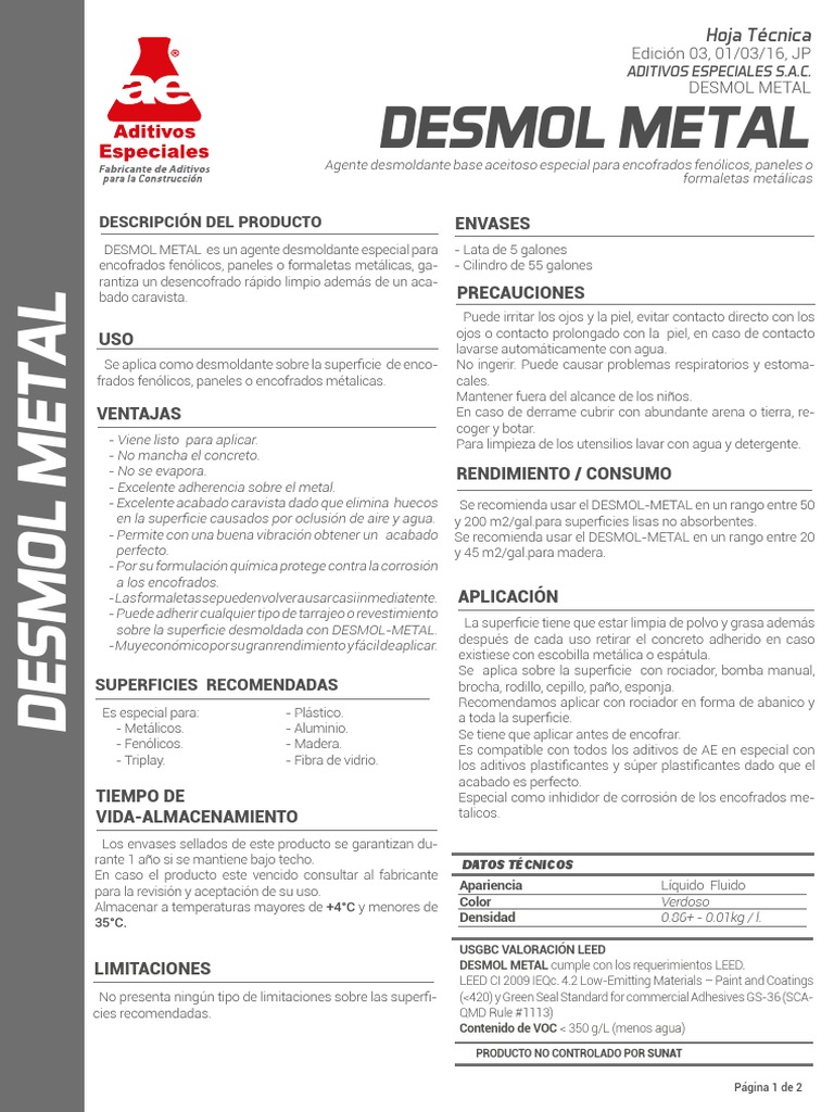 Desmol Metal | PDF | Hormigón | Agua