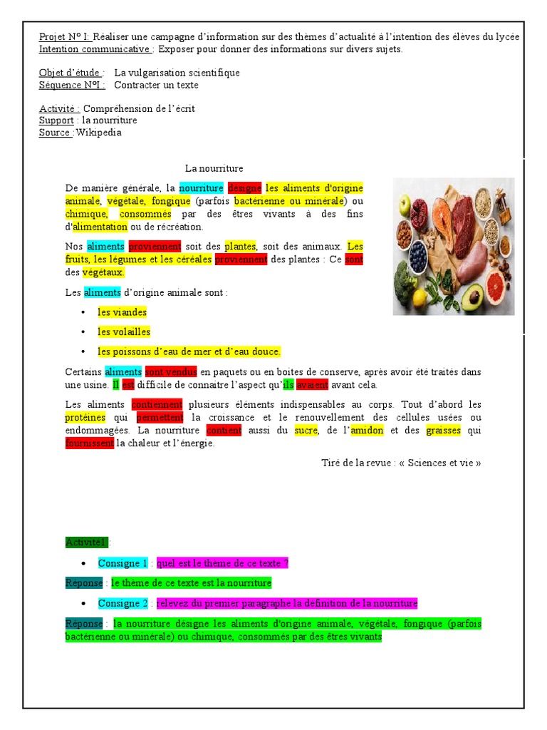 Comprehension de L'ecrit La Nourriture | PDF | Nourritures | Plantes