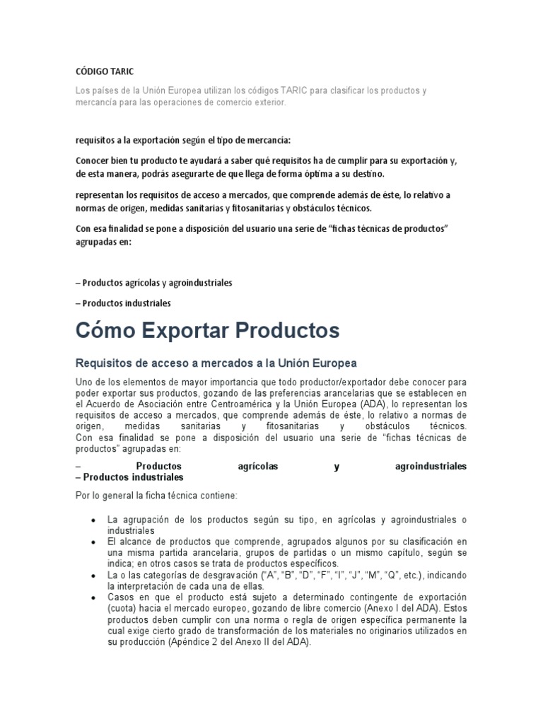 Código Taric | PDF | Barreras no arancelarias al comercio | El comercio ...