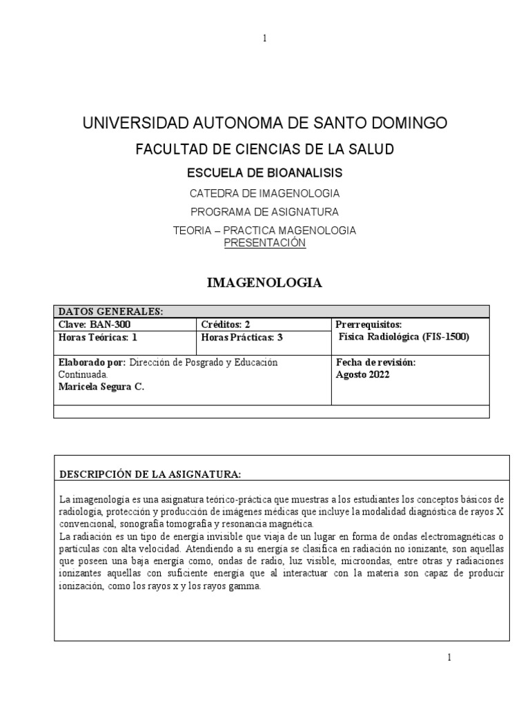 Programa Ban-300 Teoria Semestre 2022-20 | PDF | Radiología | Rayo X