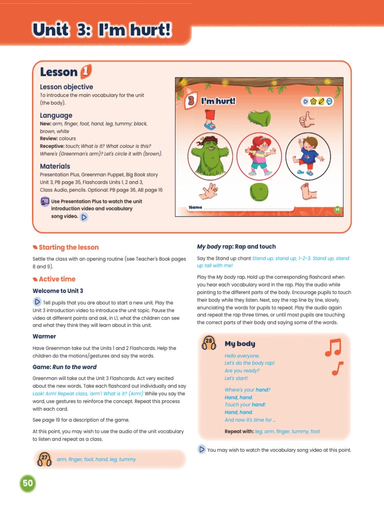 Unit 3: I'm Hurt!: Lesson | PDF | Vocabulary | Gesture