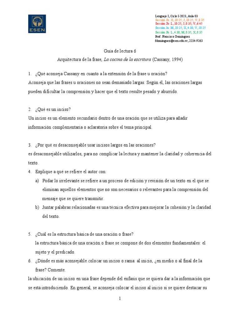 Guía Cap. 7 (Cassany, 1994) | PDF | Oración (Lingüística) | Lingüística