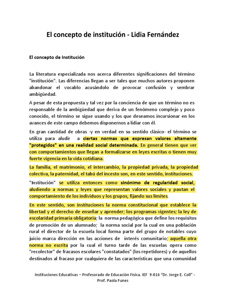 Concepto de Institucion - Lidia Fernandez 1 | PDF | Institución | Realidad