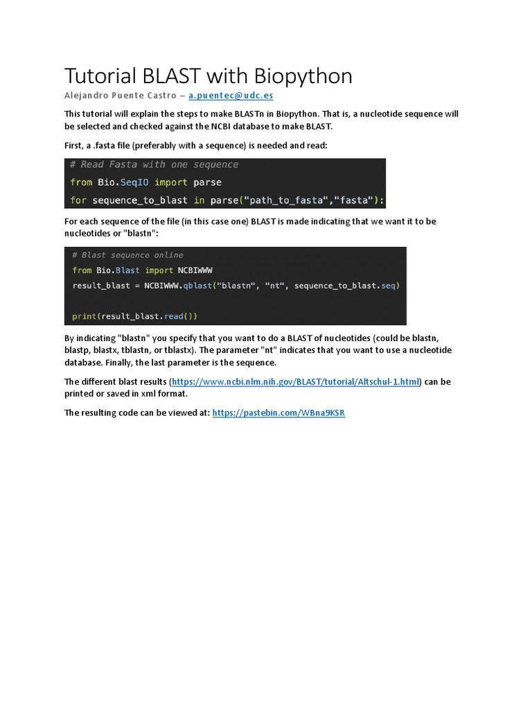 Tutorial Blast Biopython | PDF Tutorial Blast Biopython | PDF