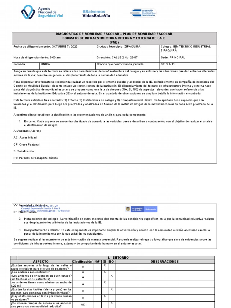 Diagnóstico de Movilidad Escolar - Plan de Movilidad Escolar Formato de ...