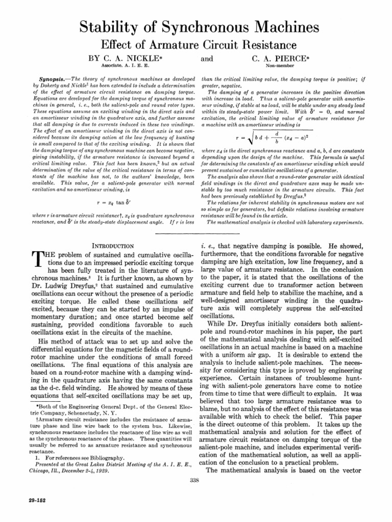 Stability of Synchronous Machines | PDF | Damping | Electric Motor
