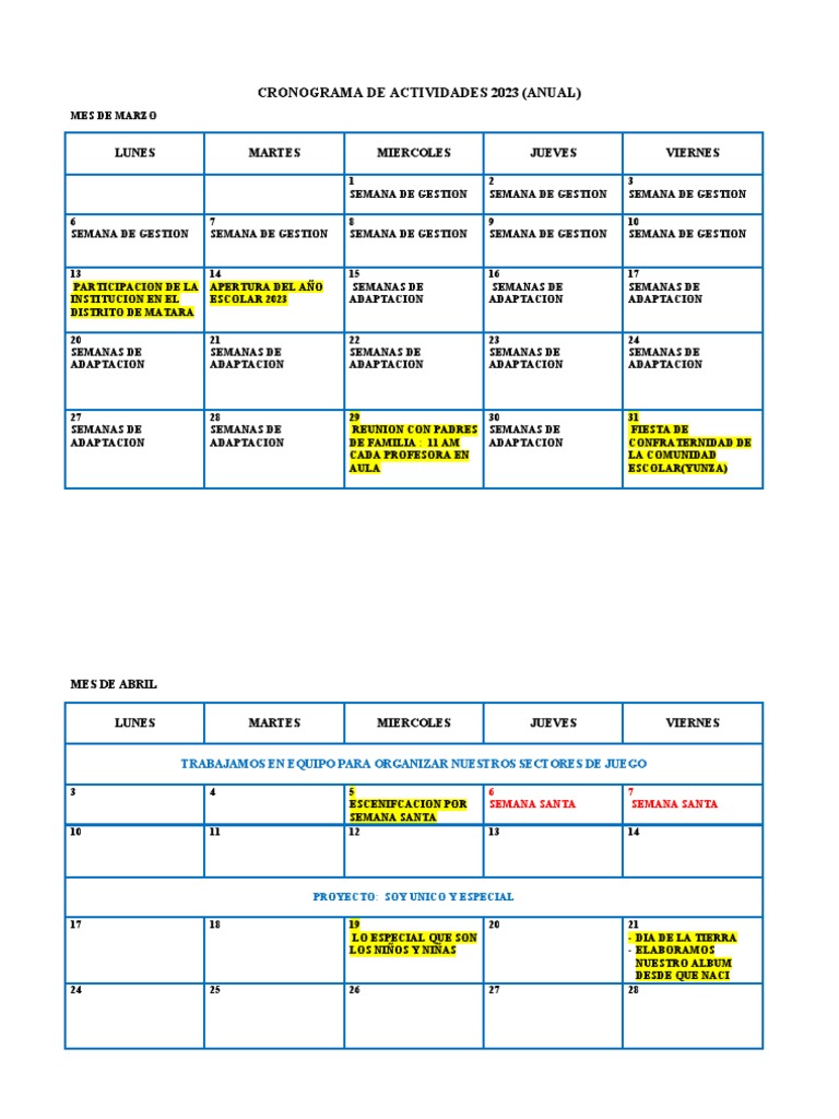 Cronograma de Activ. Anuales 2023 | PDF