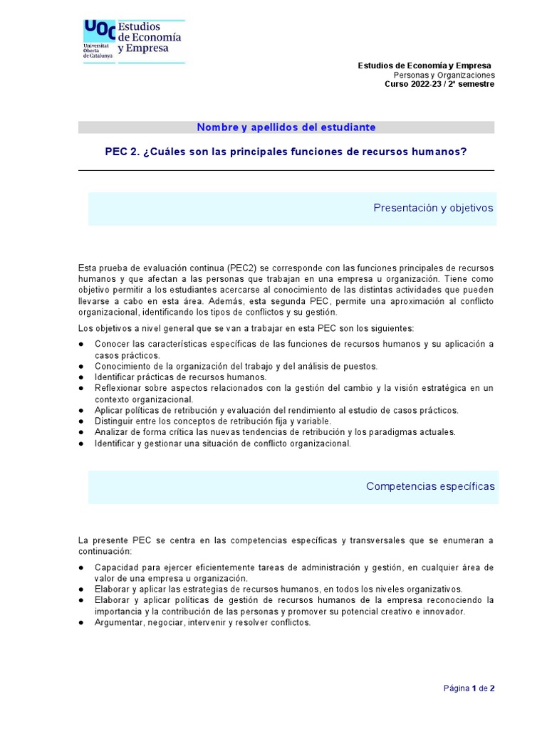 Enunciado PEC2 2022 2 | PDF | Gestión de recursos humanos | Evaluación