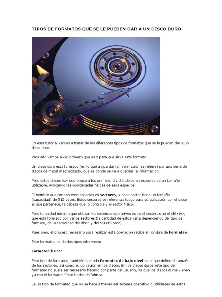 Tipos de Formatos Que Se Le Pueden Dar A Un Disco Duro | PDF | Introducciones relacionadas con ...