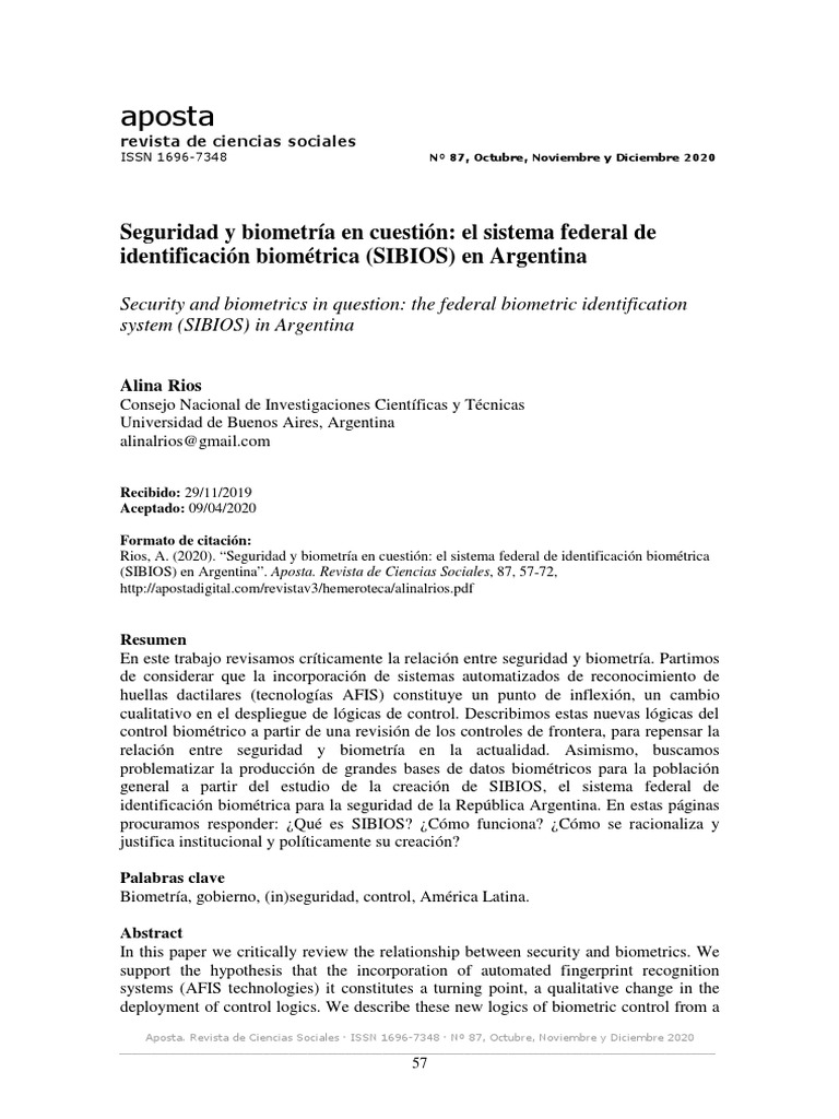Seguridad y Biometría en Argentina | PDF | Biometría | Huella dactilar