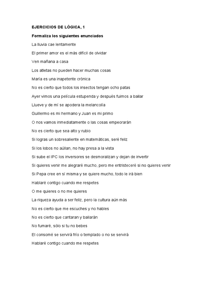 Ejercicios de Formalización de Enunciados | PDF