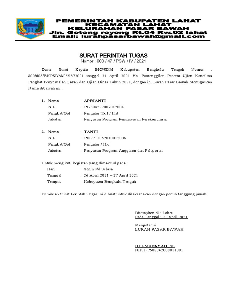 Surat Perintah Tugas | PDF
