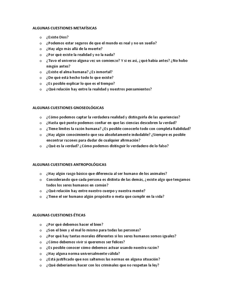 Cuestiones Filosóficas Esenciales | PDF | Verdad | Realidad