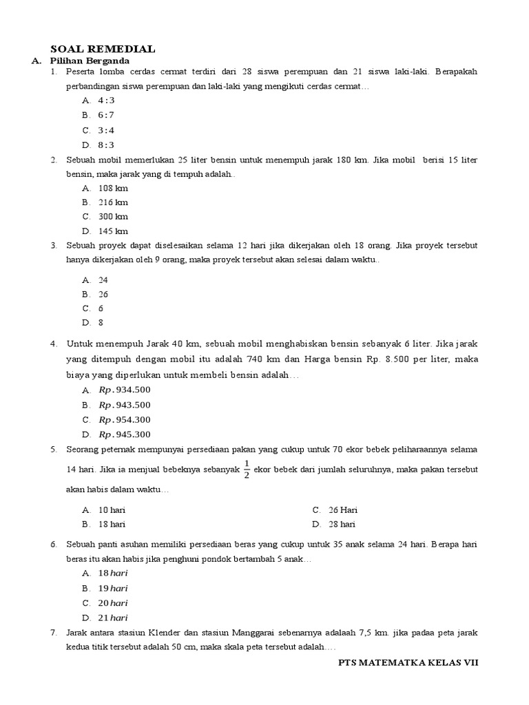 Soal Remedial: A. Pilihan Berganda | PDF