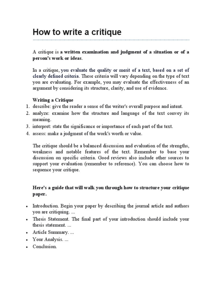 How To Write A Critique | PDF | Evaluation | Critique