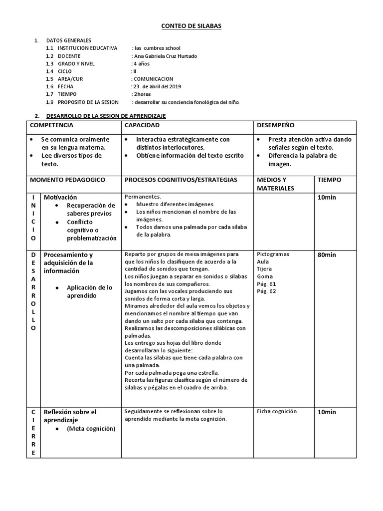 Conteo de Silabas | Descargar gratis PDF | Sílaba | Aprendizaje