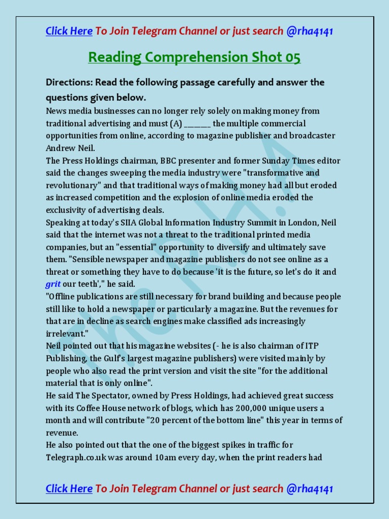 Reading Comprehension Shot 05 | Download Free PDF | Mass Media | Newspapers